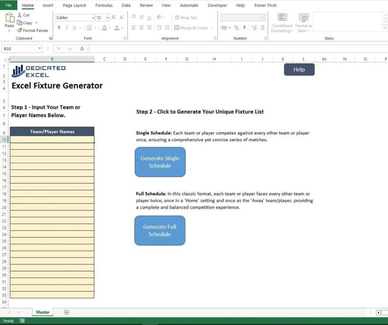 Free Excel Fixture Generator | Dedicated Excel