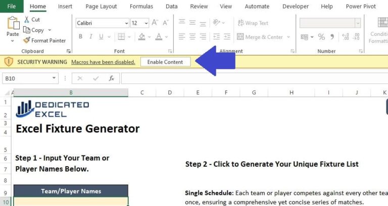Free Excel Fixture Generator | Dedicated Excel