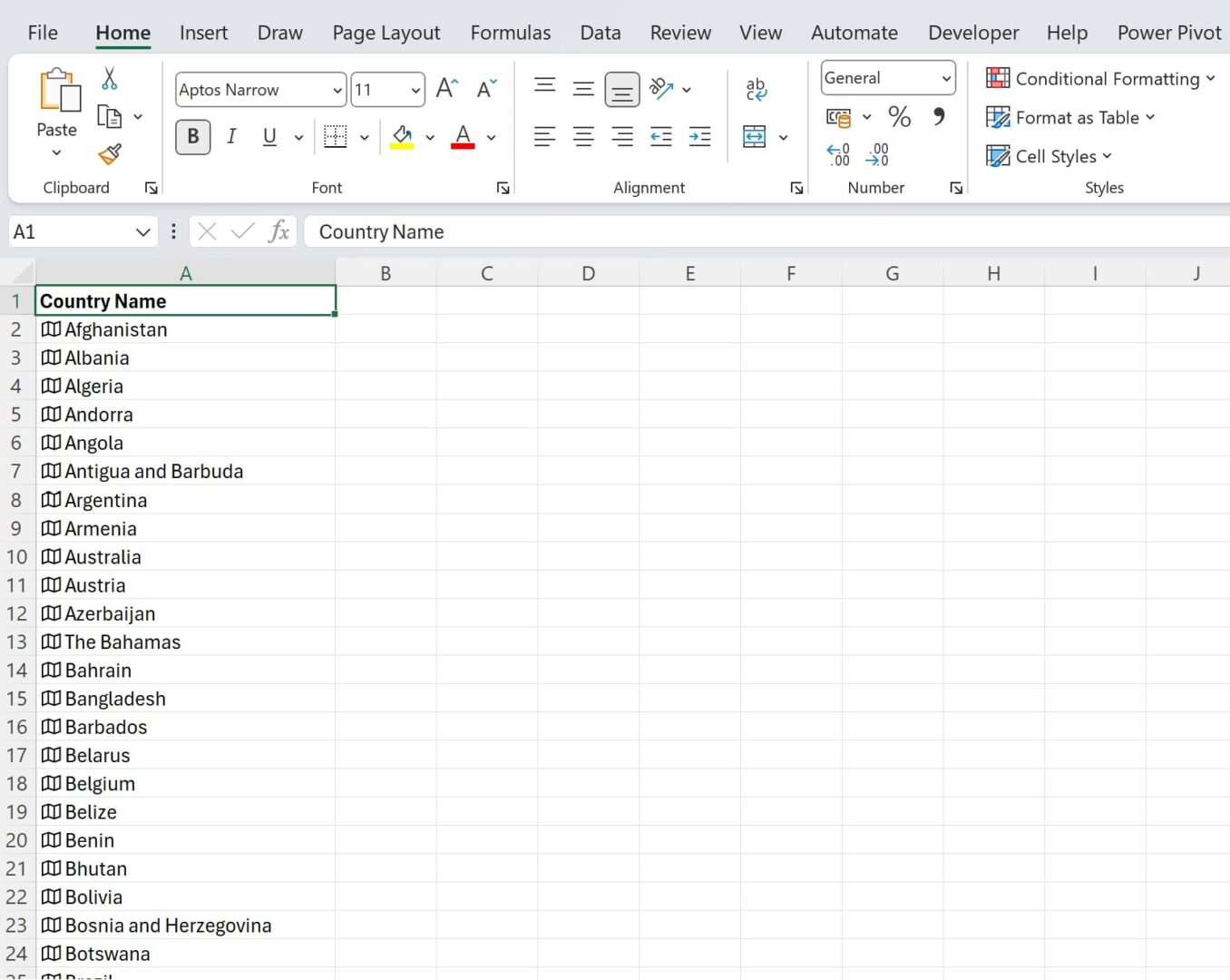 All 195 Countries in Excel Format | Dedicated Excel