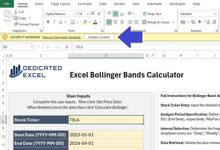 Excel Bollinger Bands Calculator | Dedicated Excel